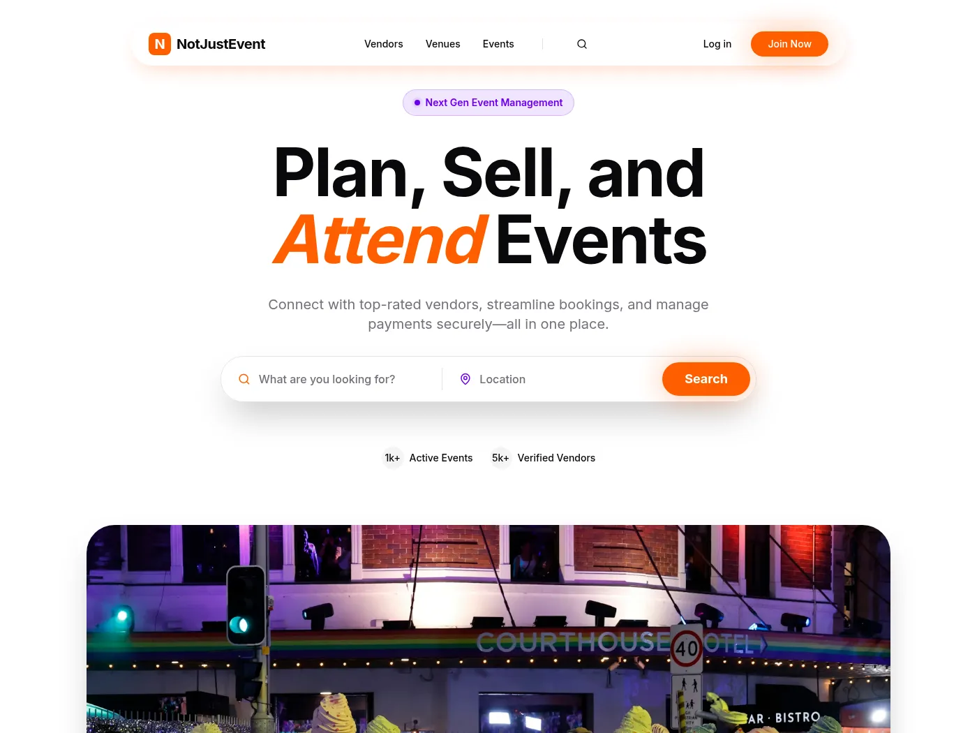 NotJustEvent Landing Page