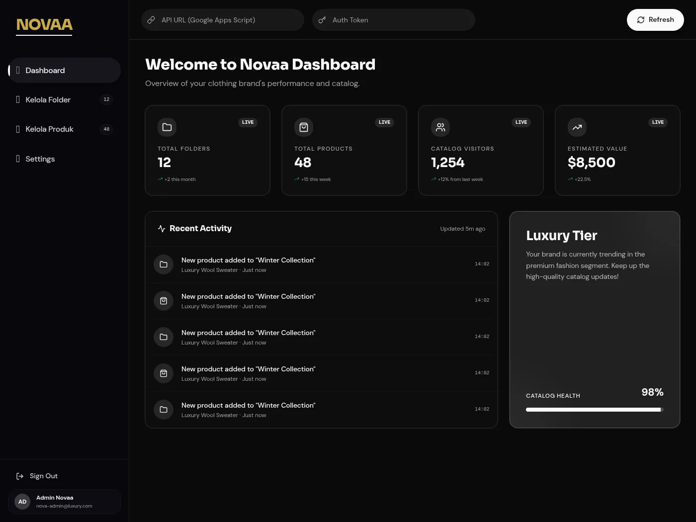 Novaa Luxe Admin Panel