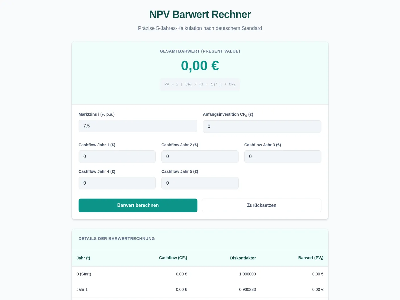 NPV Barwert Rechner