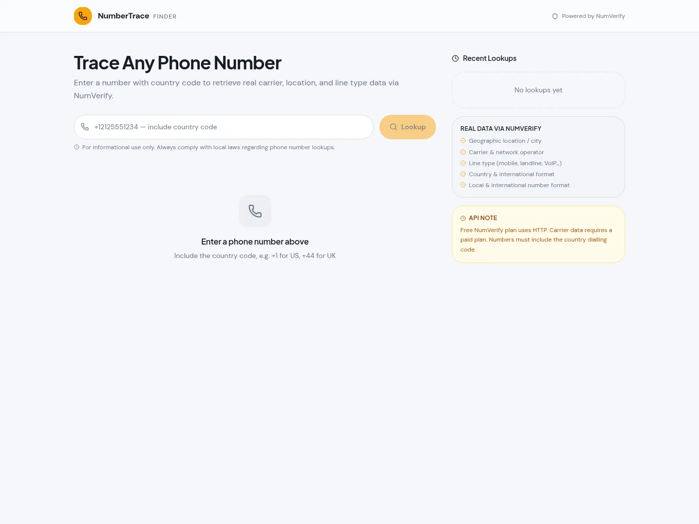 NumberTrace Finder