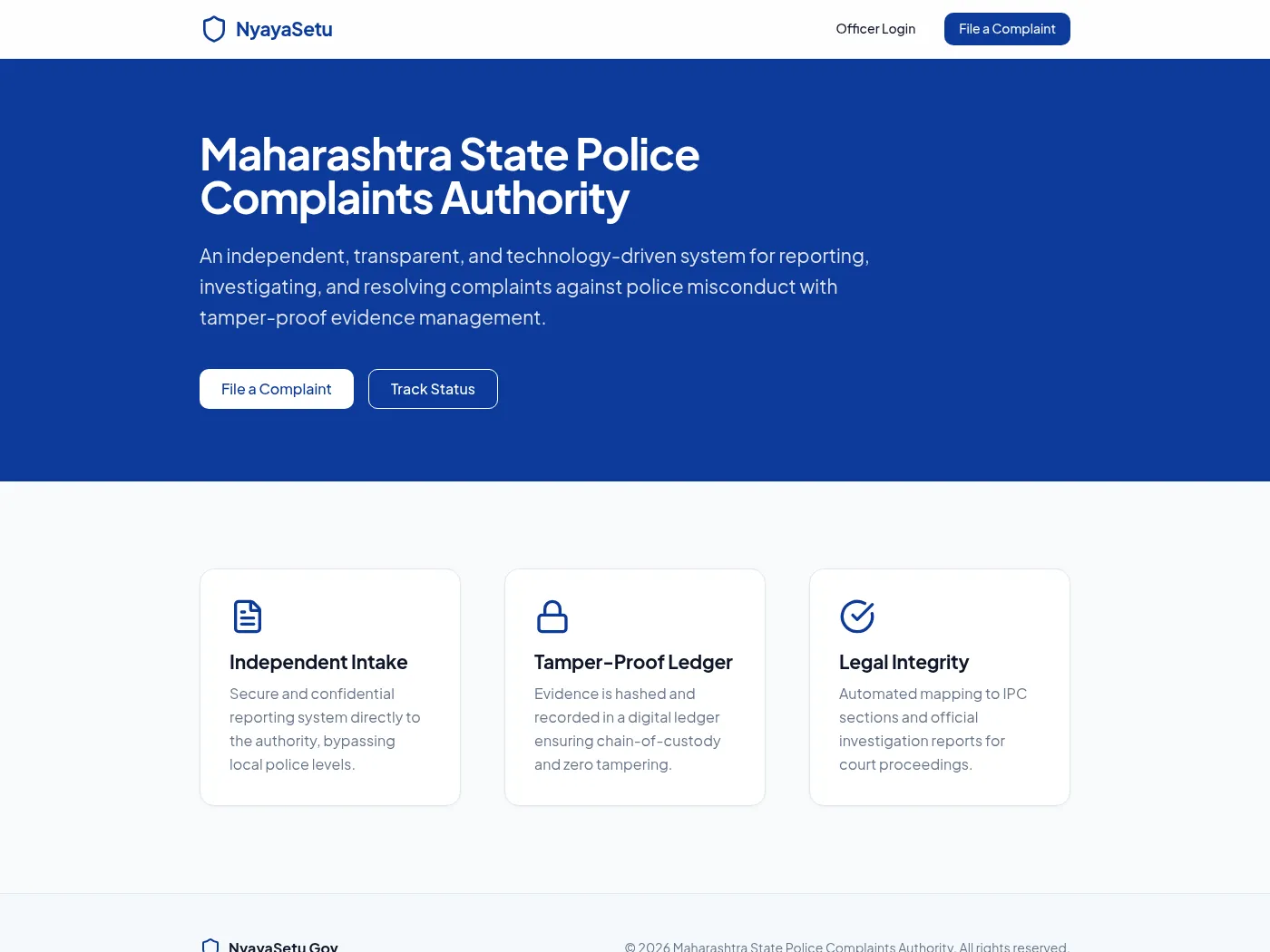 NyayaSetu Gov Complaint Portal