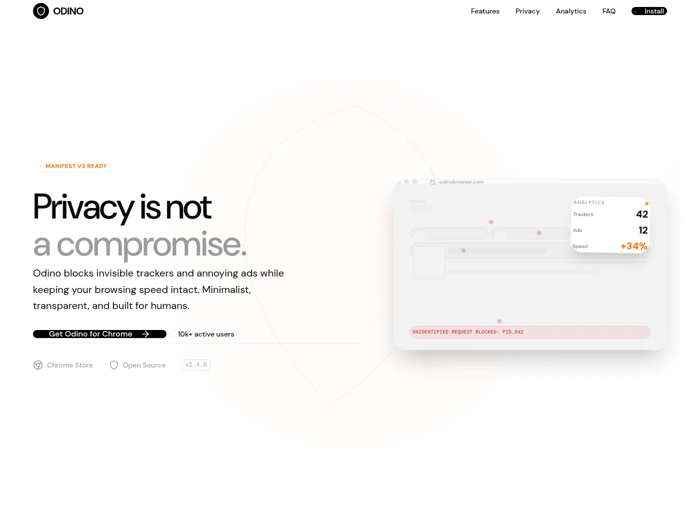 Odino Premium Privacy Landing