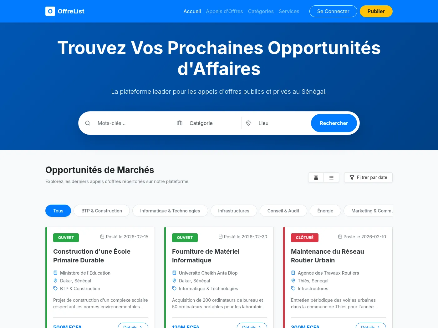 OffreList Landing Page