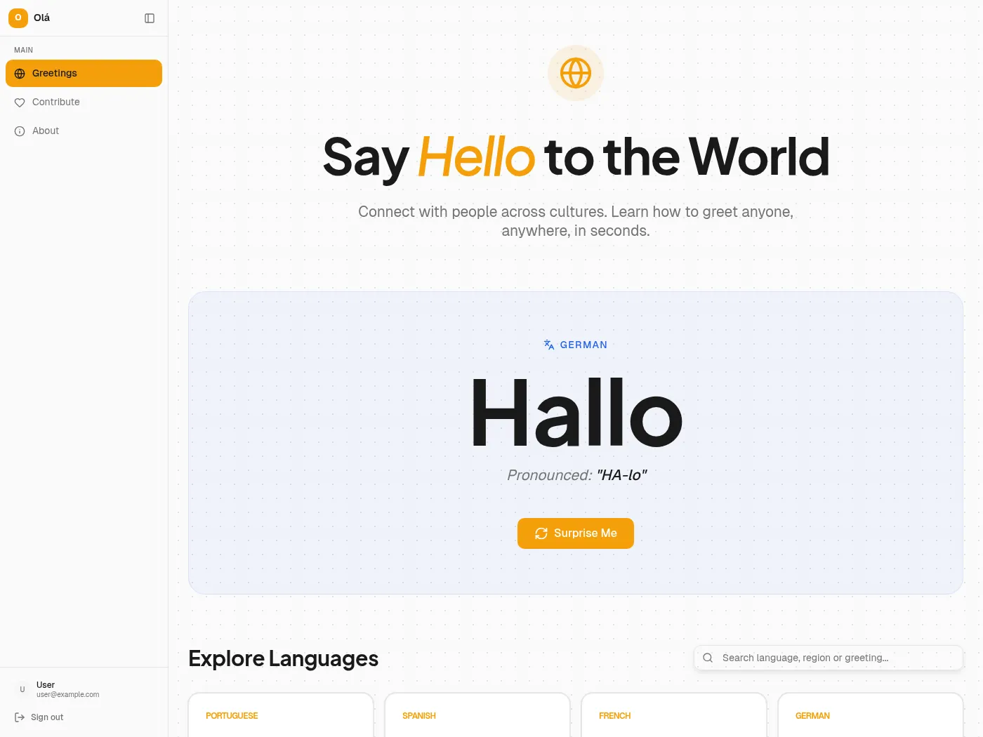 Olá Greeting App