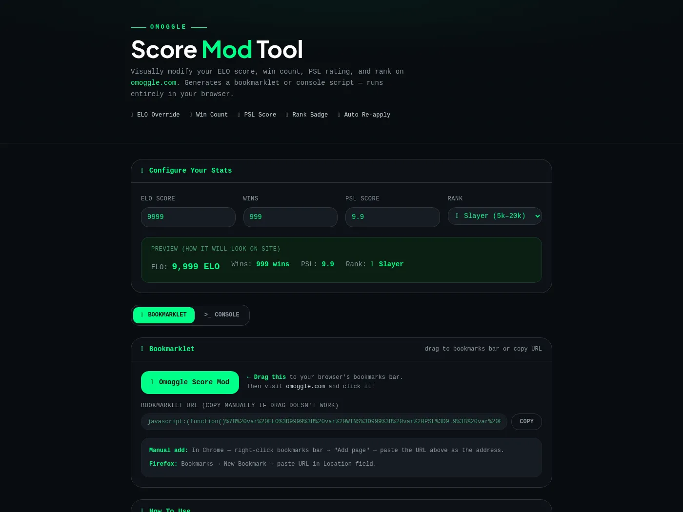 Omoggle Score Mod Tool