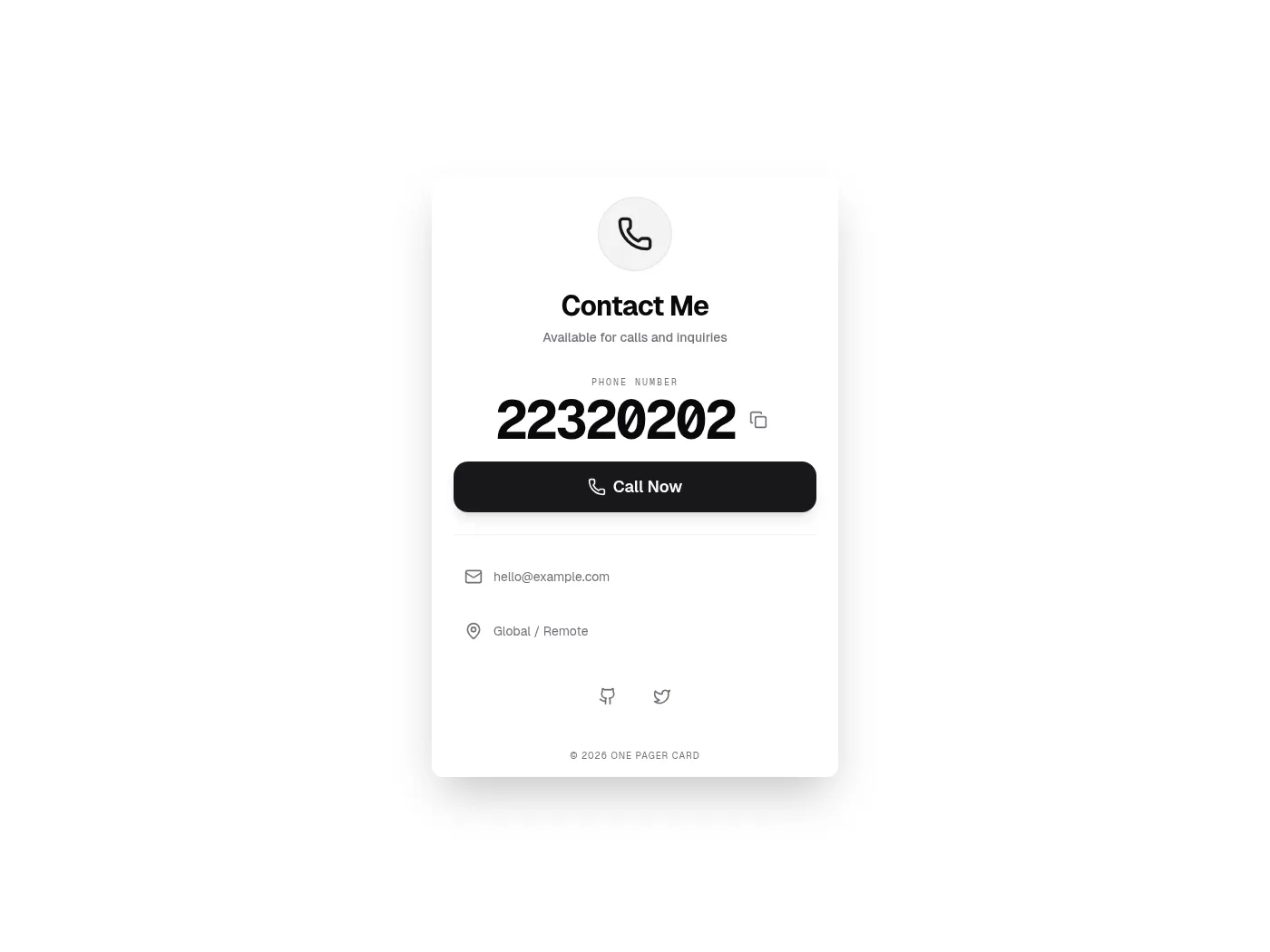 One Pager Contact Card