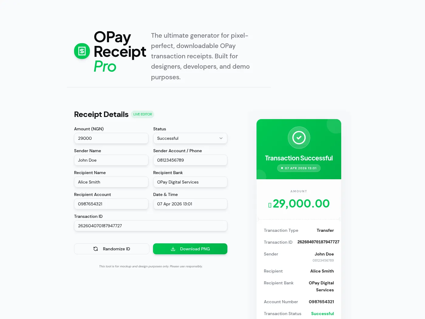 Oₚₐy Receipt Generator