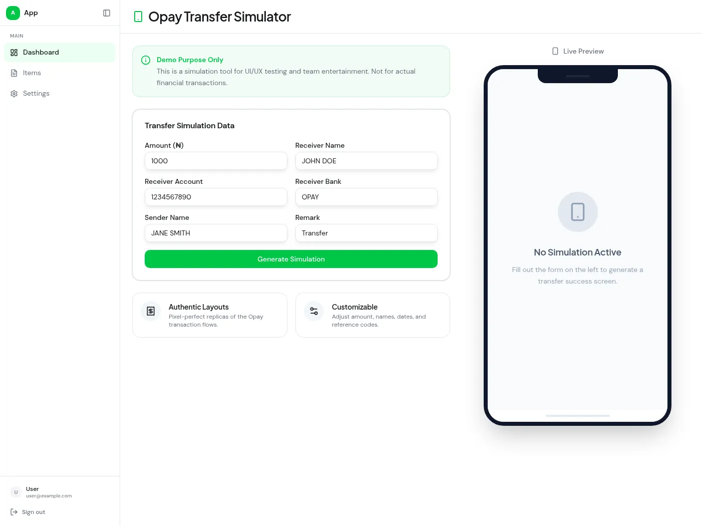 Opay Transfer Simulator