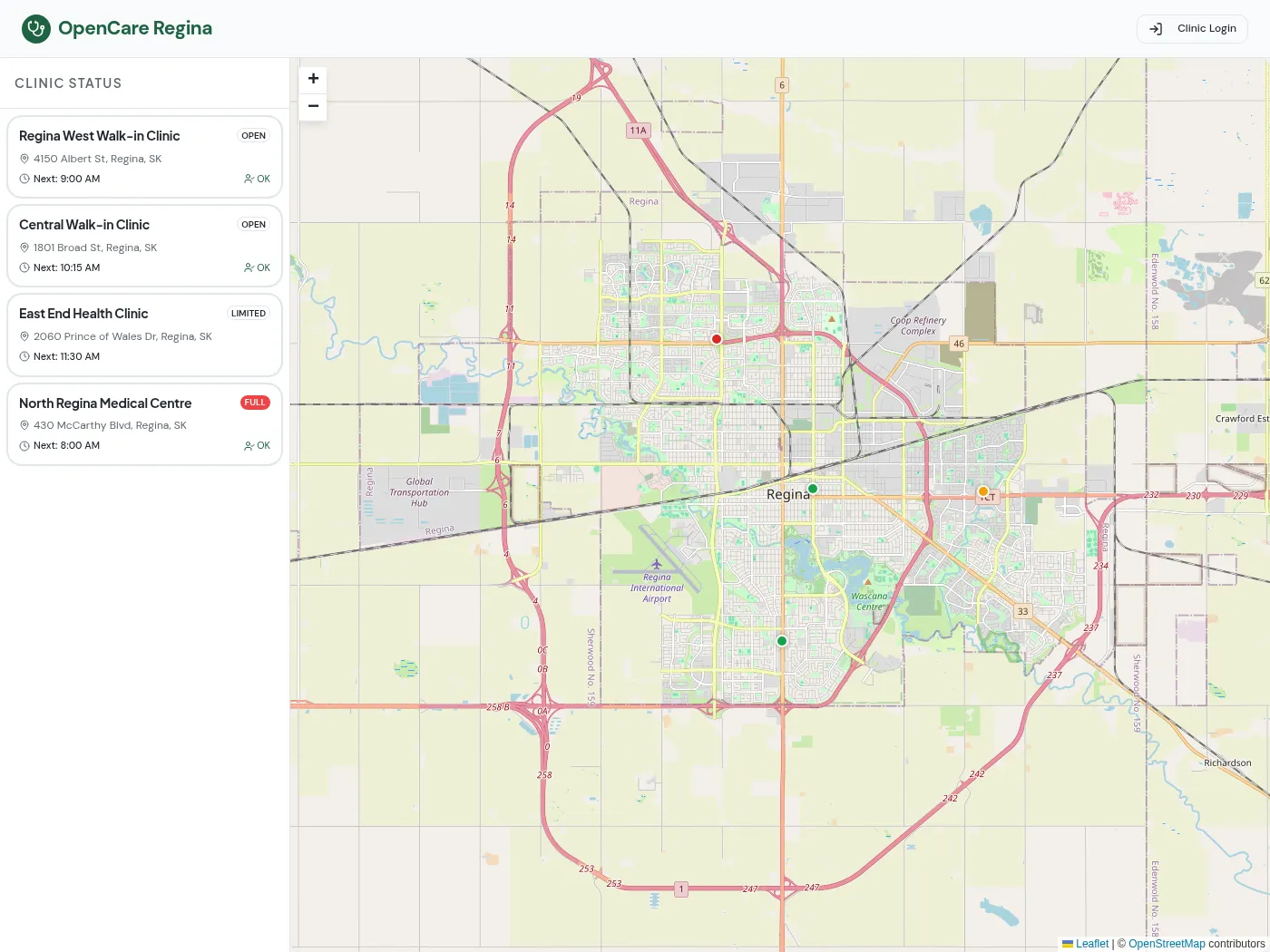 OpenCare Clinics Map