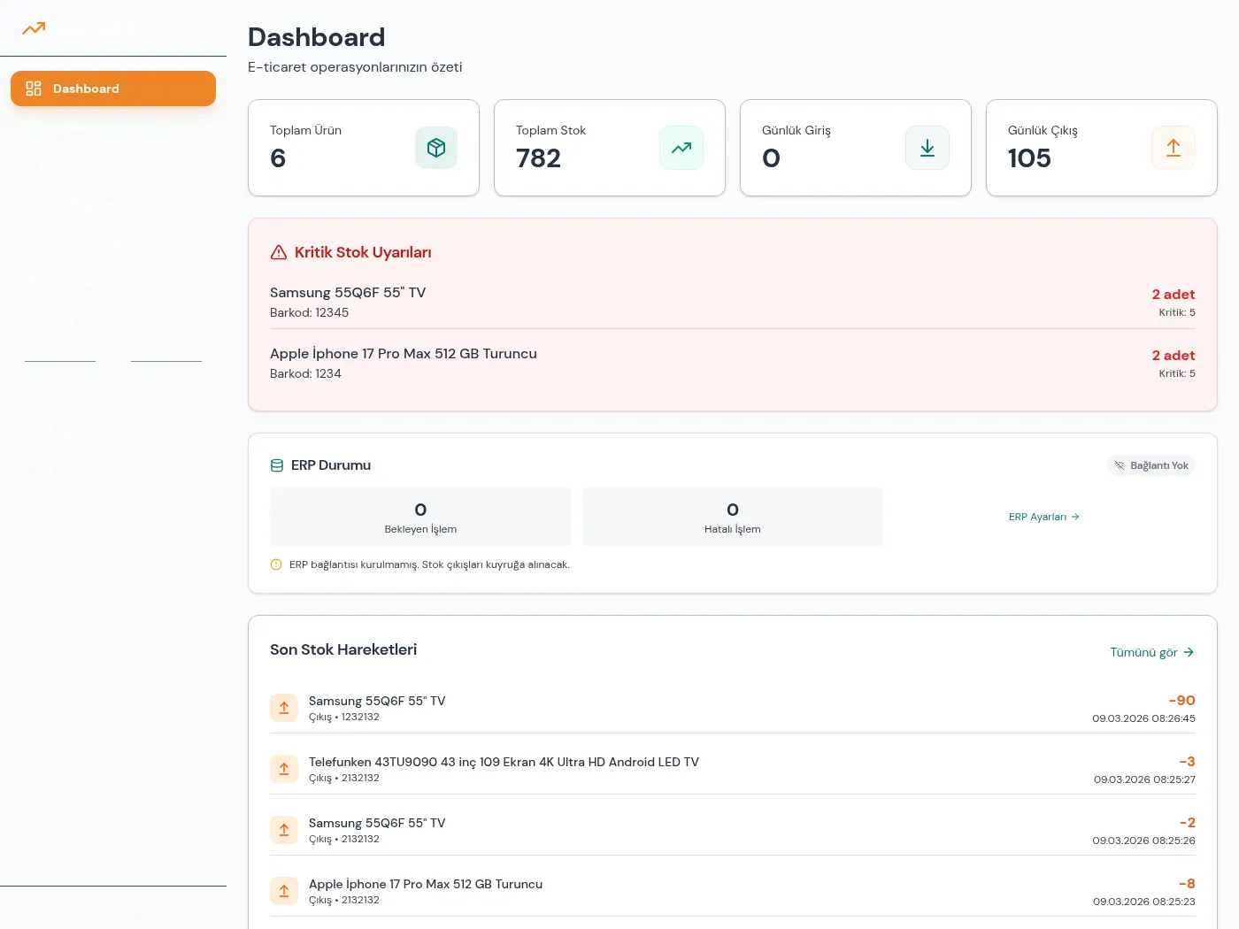 Tarık Panel E-Ticaret Dashboard
