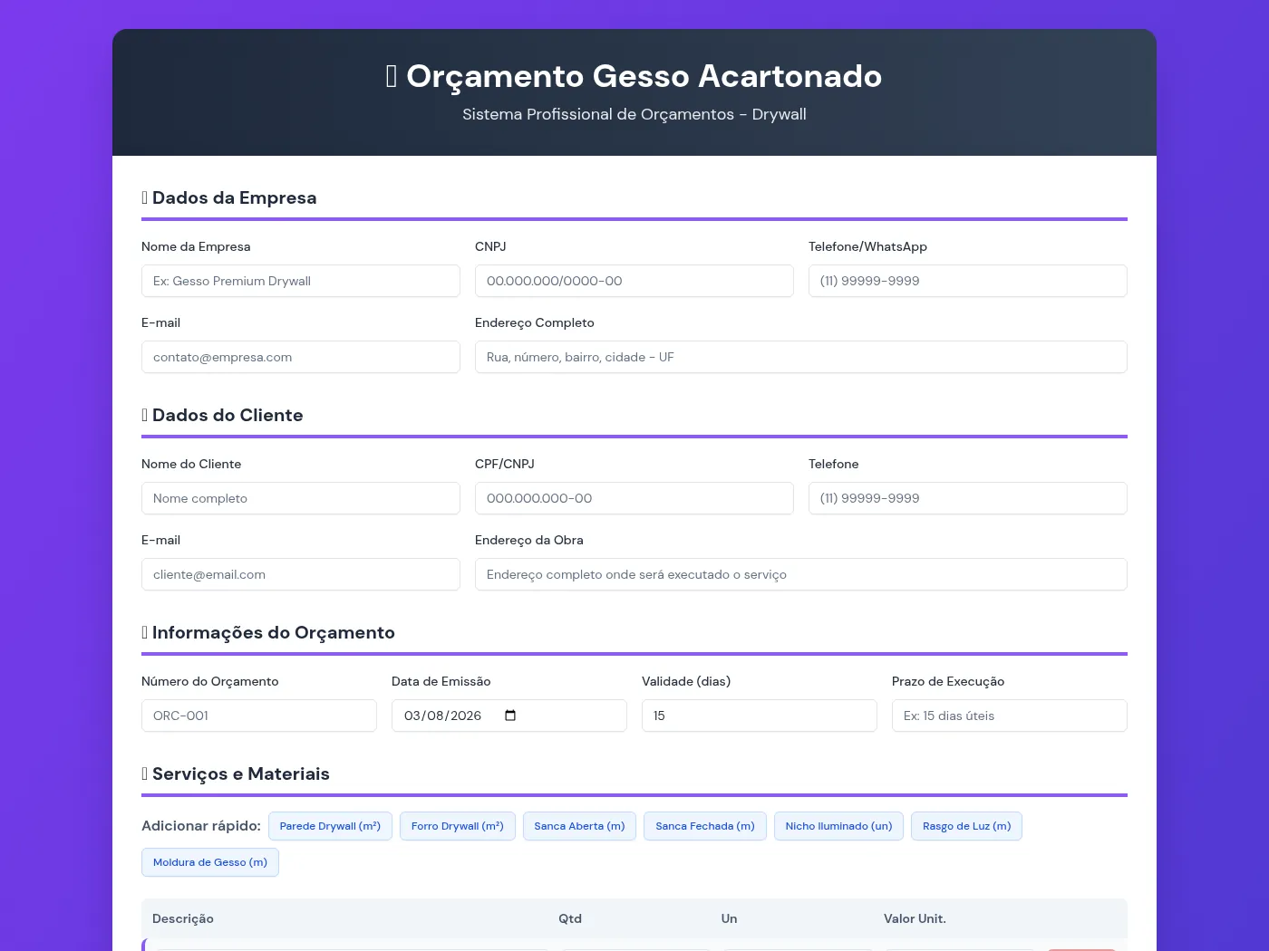 Orçamento Drywall Pro