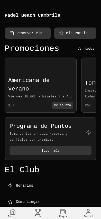 Padel Beach Club App