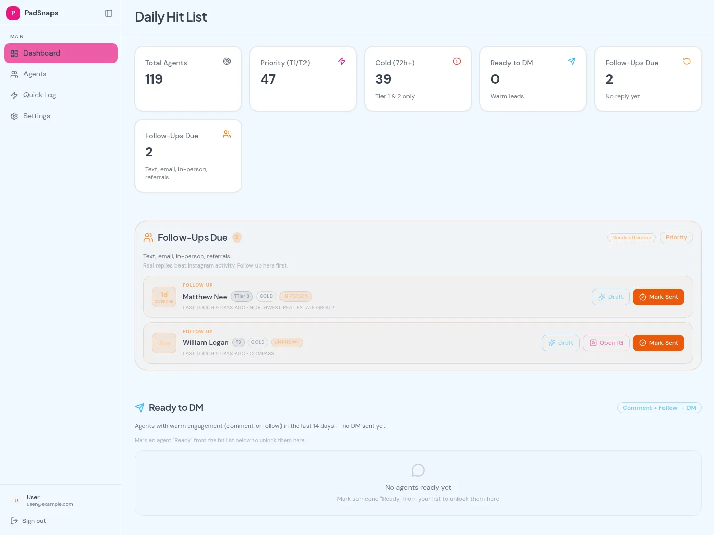 PadSnaps Agent Tracker