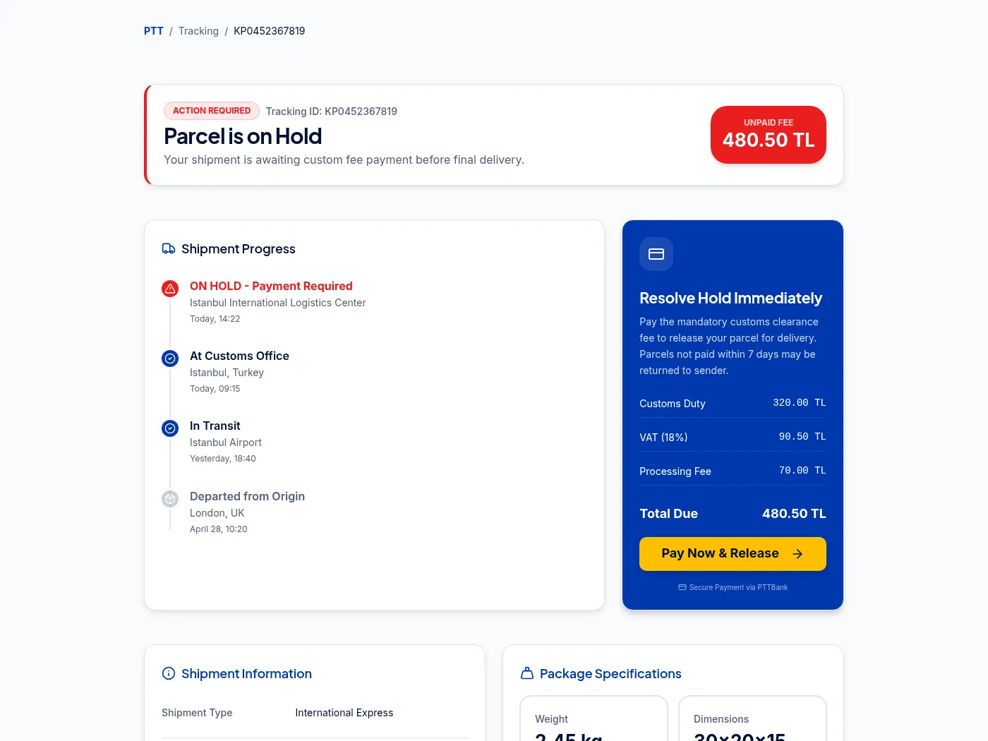 Parcel Tracker Page