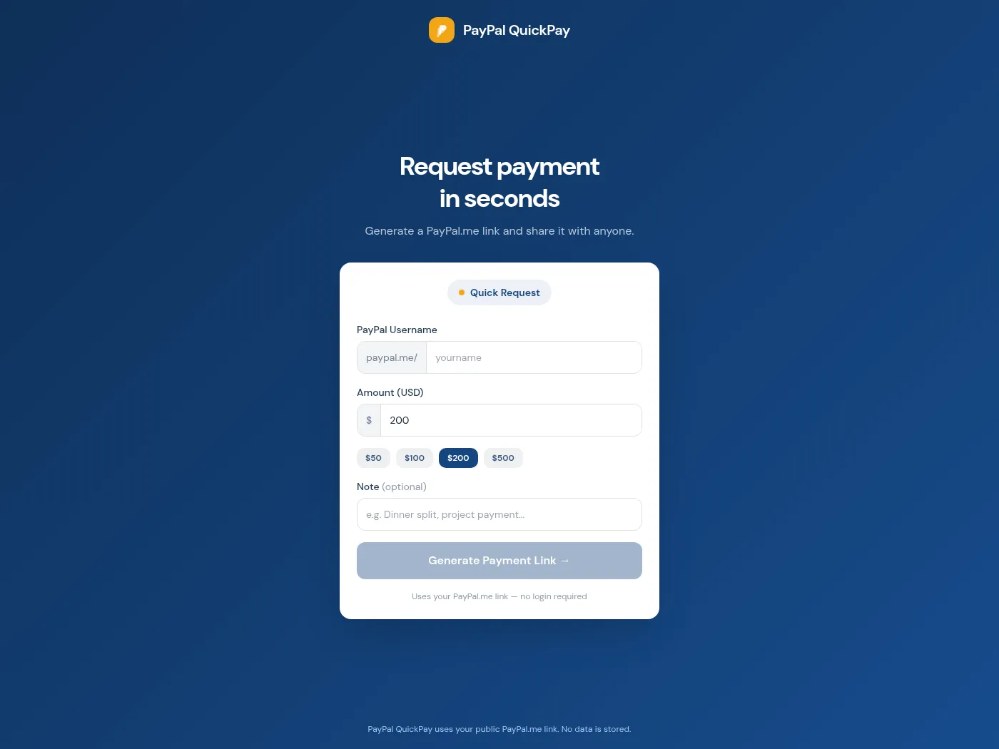 PayPal QuickPay Link