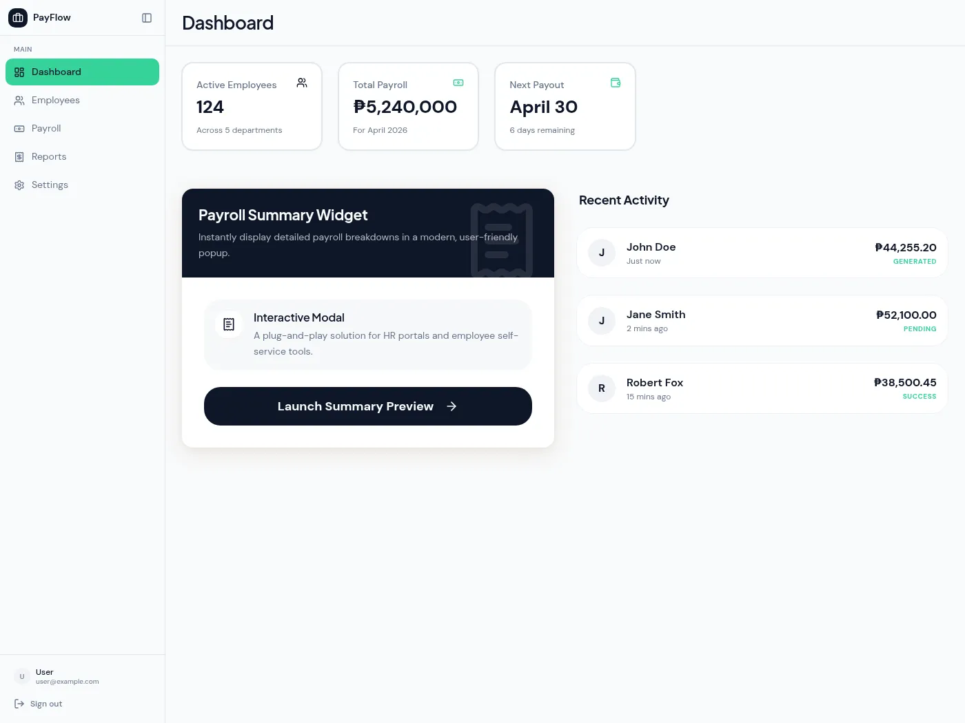 Payroll Modal Widget