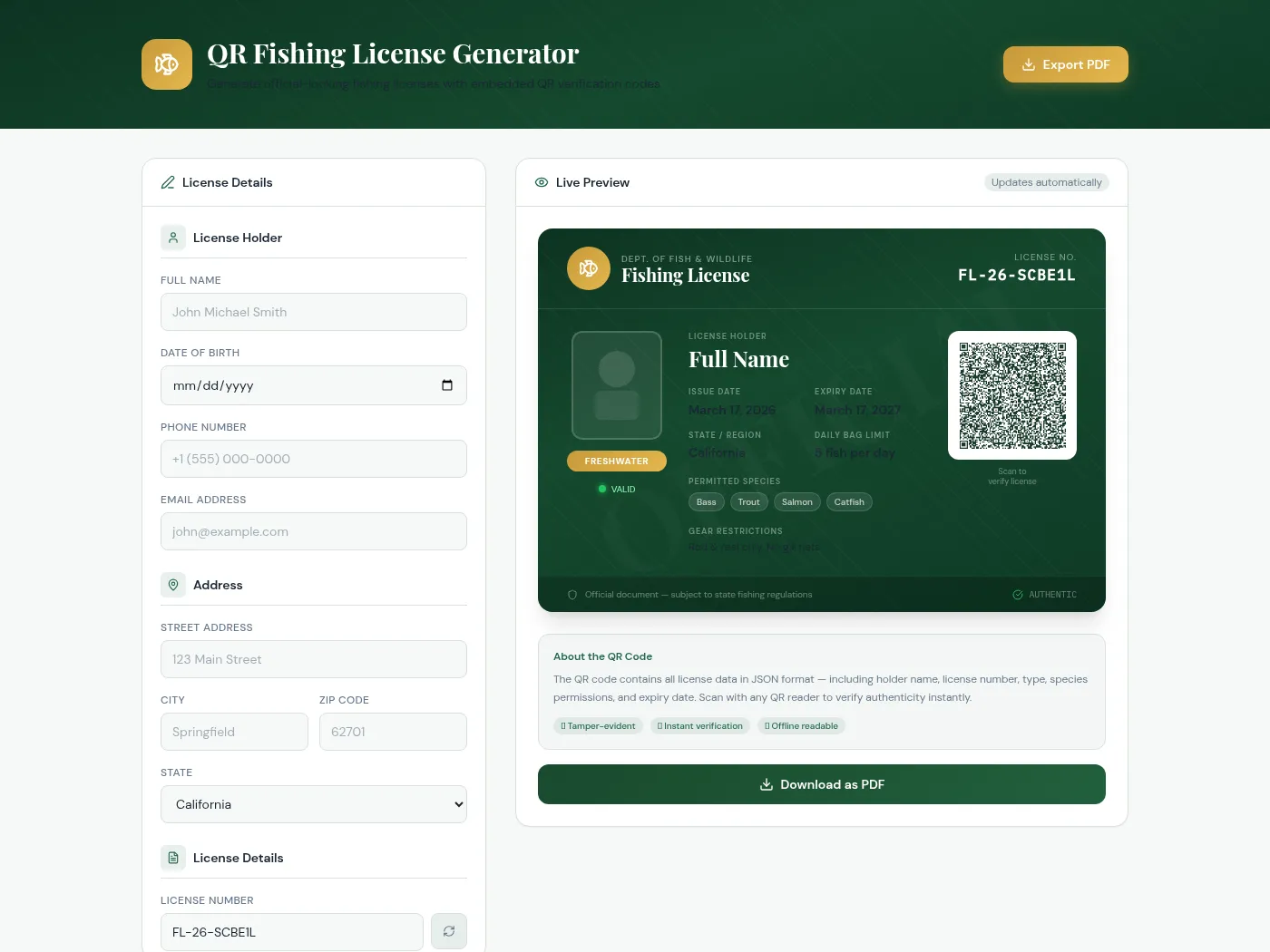 QR Licence Generator