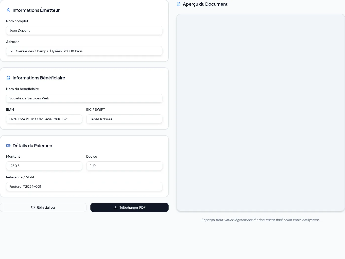 PDF Virement Generator