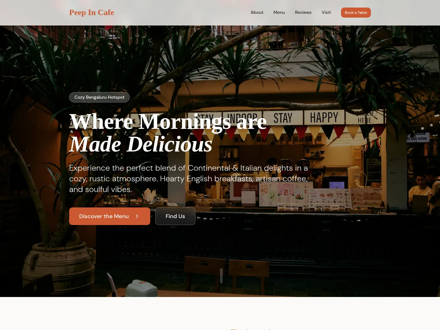 Peep In Cafe Website
