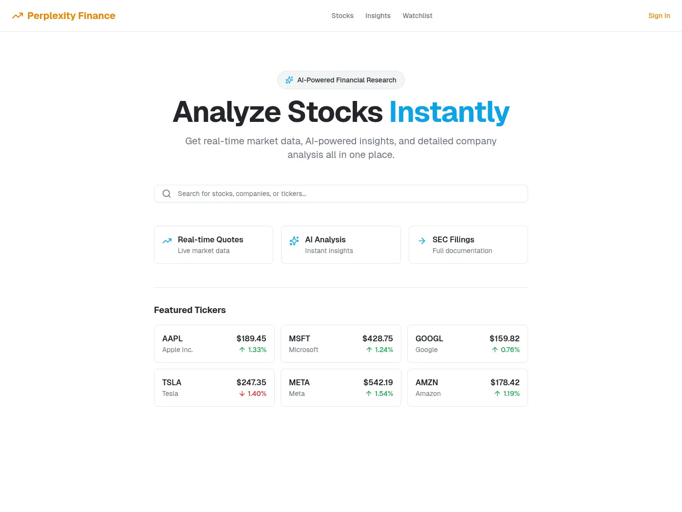 Perplexity Finance Clone