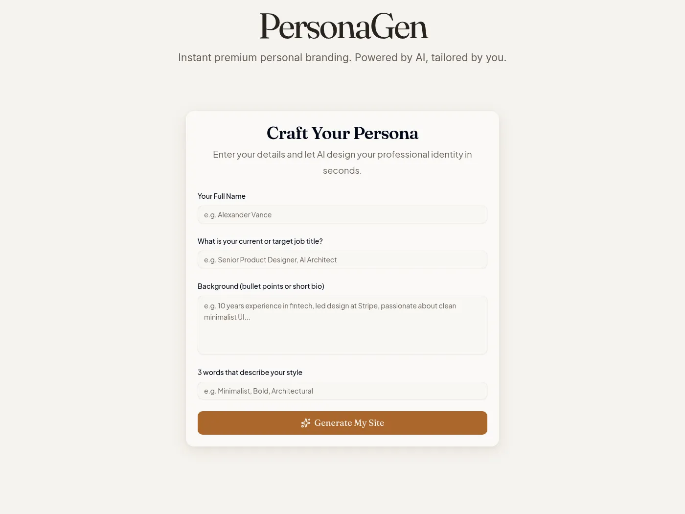 PersonaGen Branding Sites