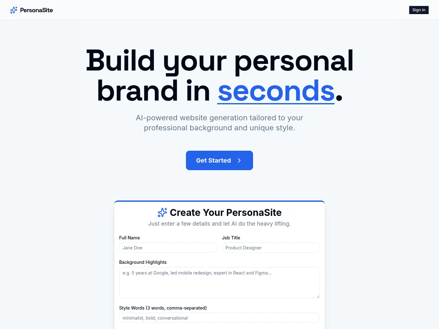 PersonaSite Generator