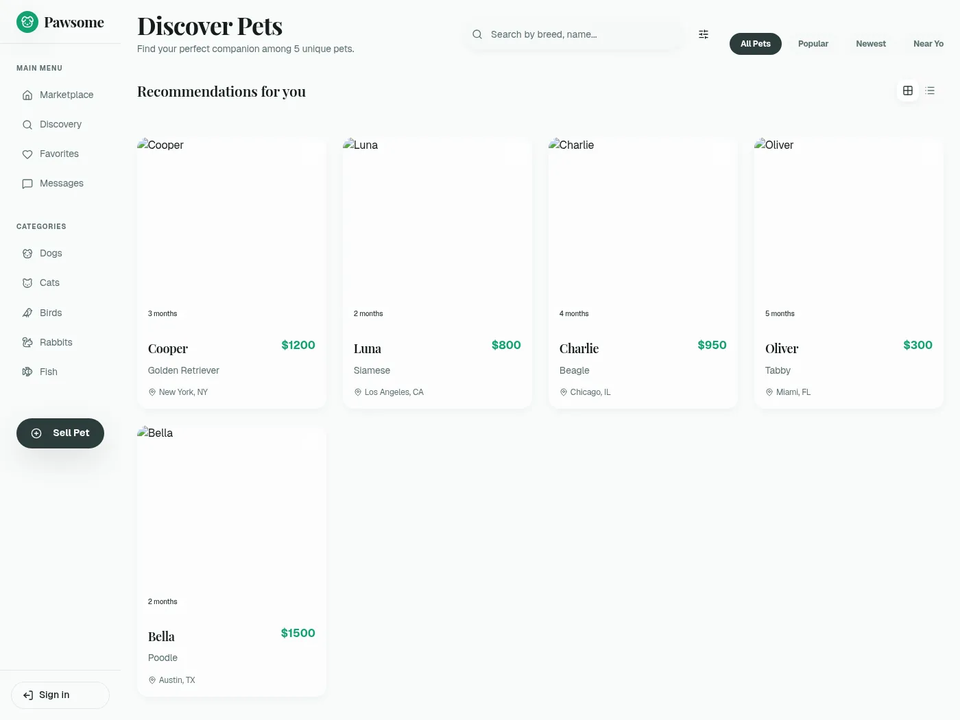 Pet Marketplace App