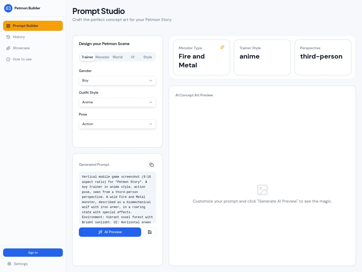 Petmon Story Prompt Builder
