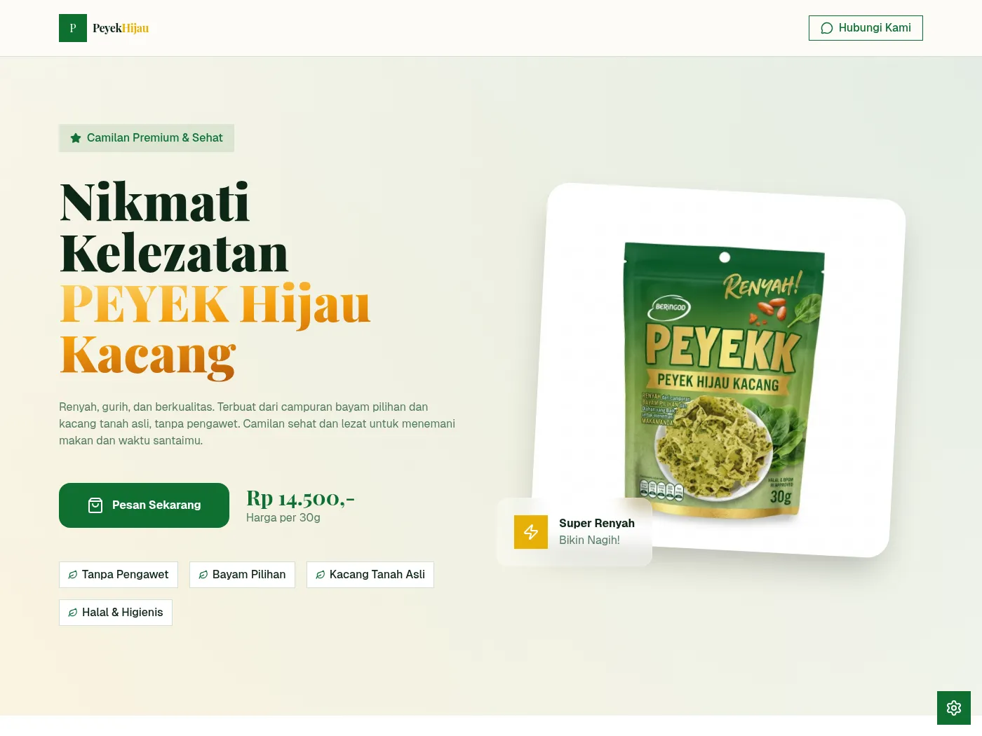 Peyek Hijau Landing Page