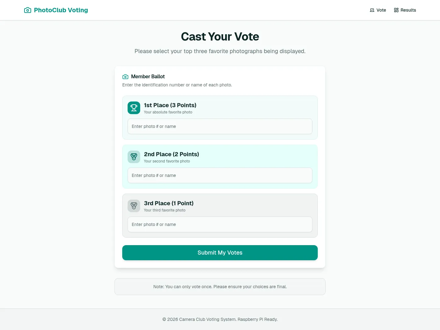 PhotoClub Voting Site