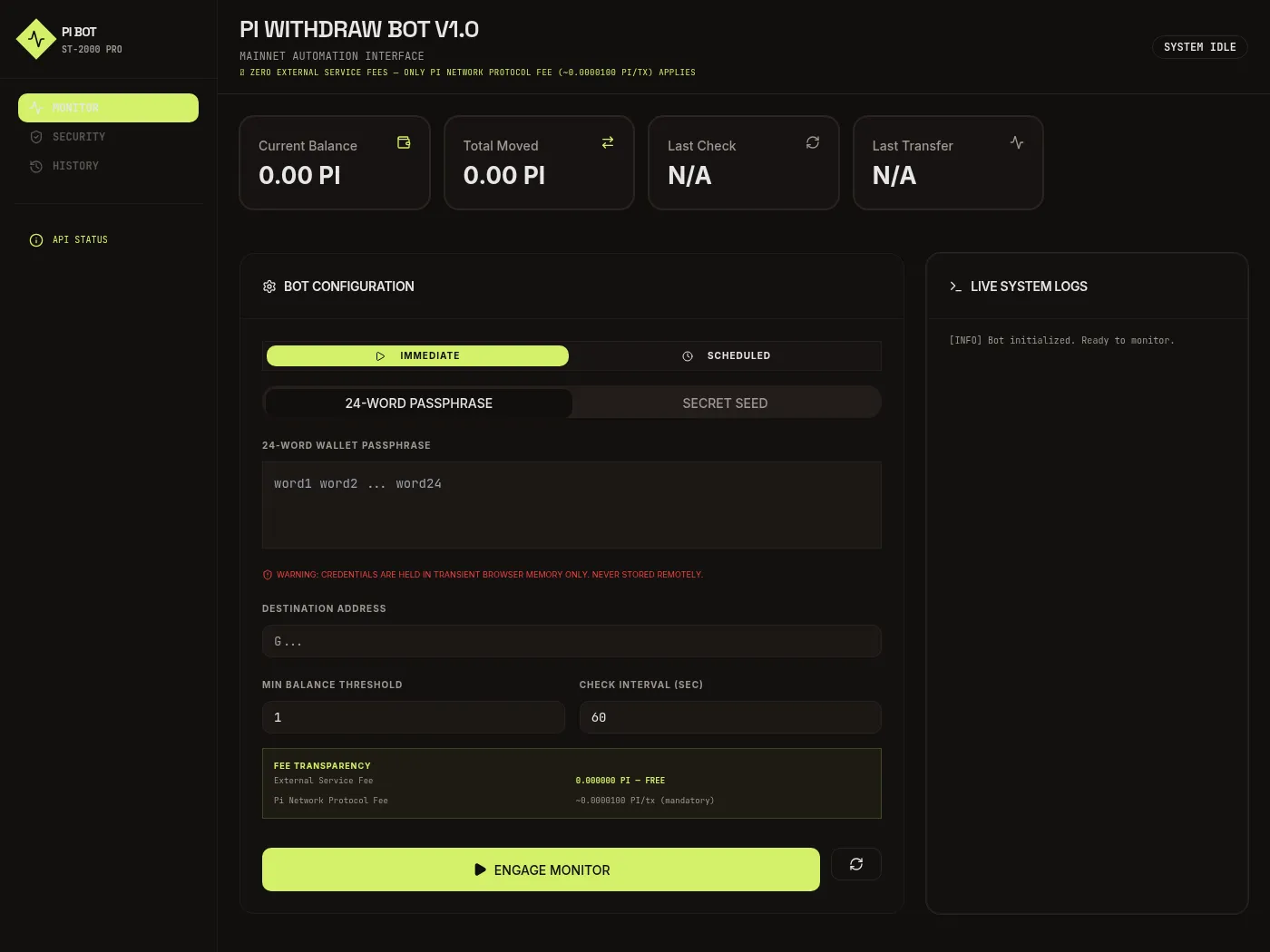 Pi Wallet Withdraw Bot