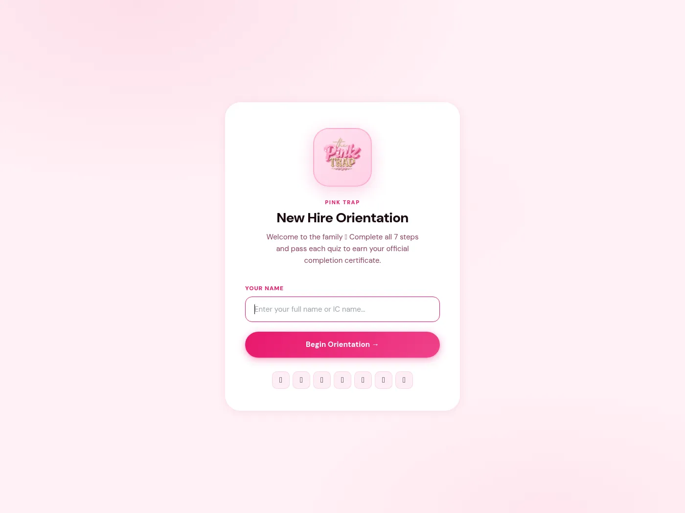 Pink Trap Onboarding Site
