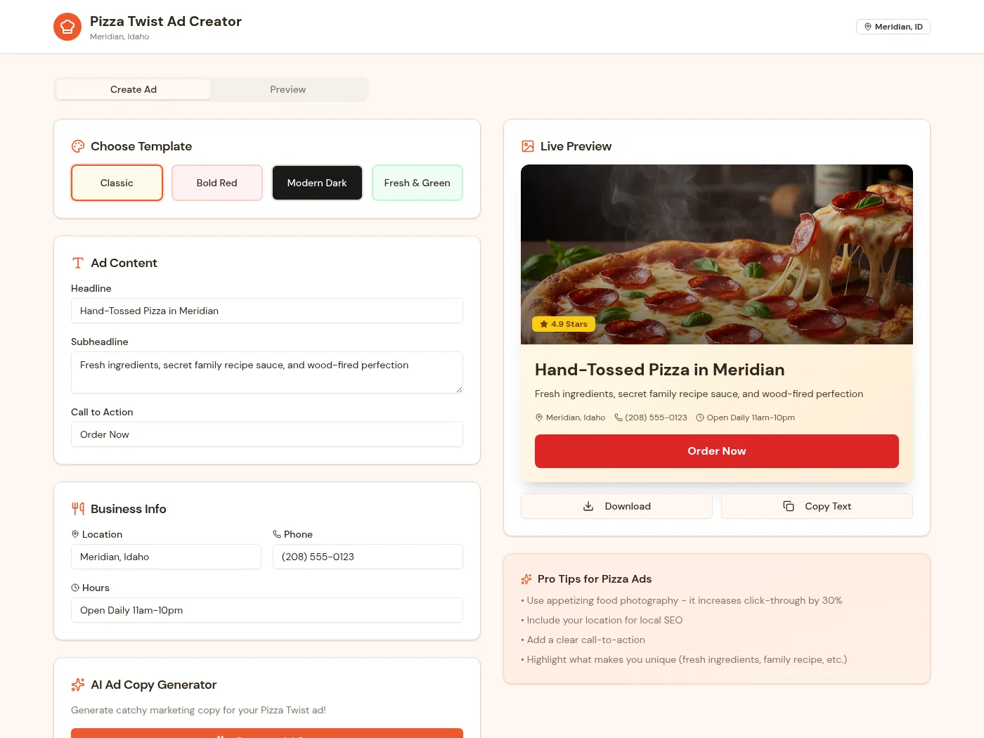 Pizza Twist Ad Creator