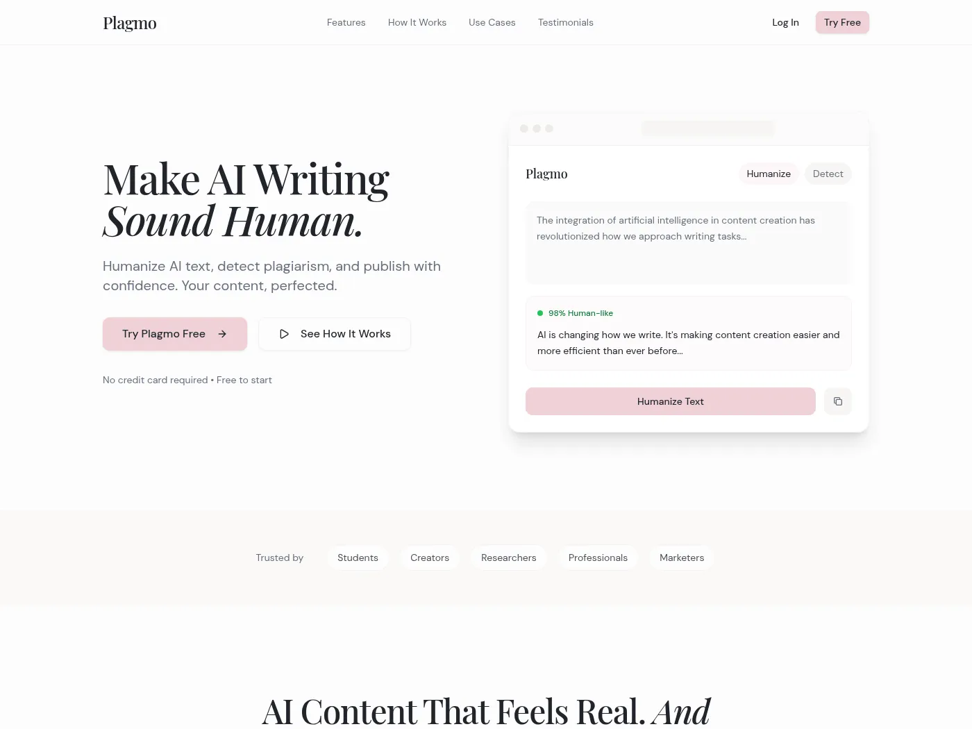 Plagmo AI Landing Page