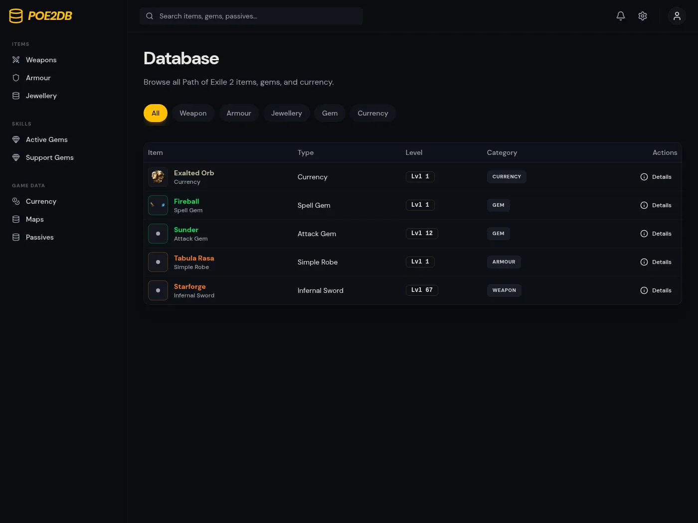 Poe2DB Clone