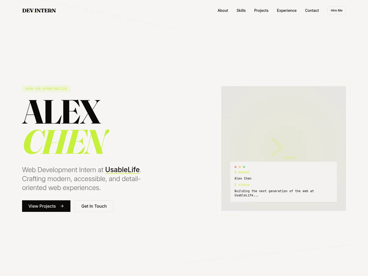 DevIntern Portfolio Site