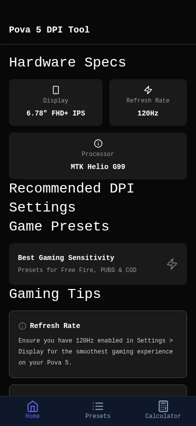 Pova 5 DPI Sensitivity