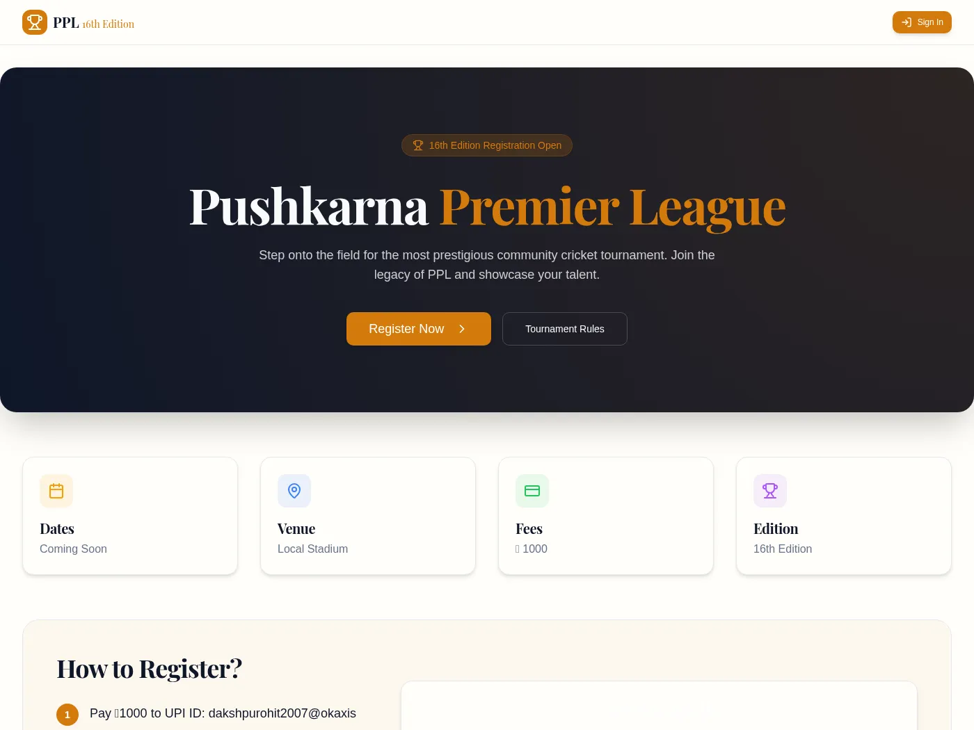 Pushkarna Premier League Portal