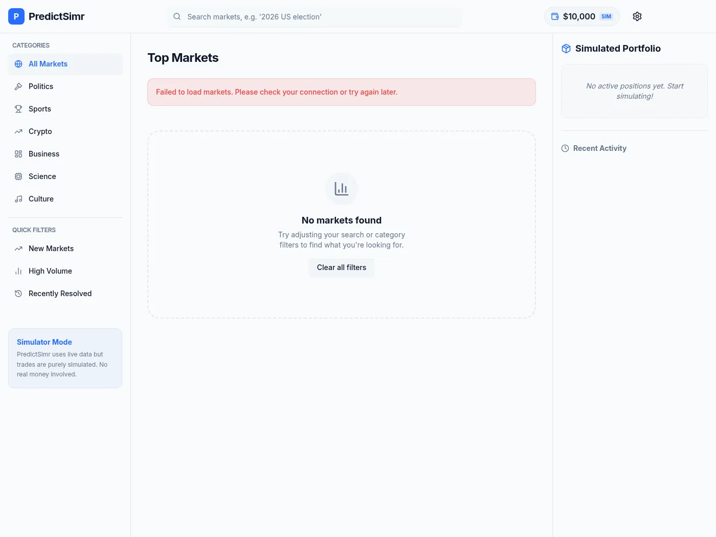 PredictSimr Market Simulator