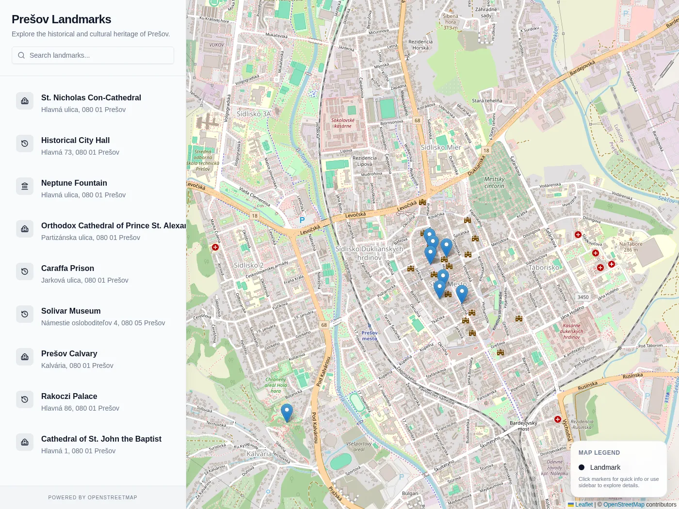 Prešov Landmarks Map