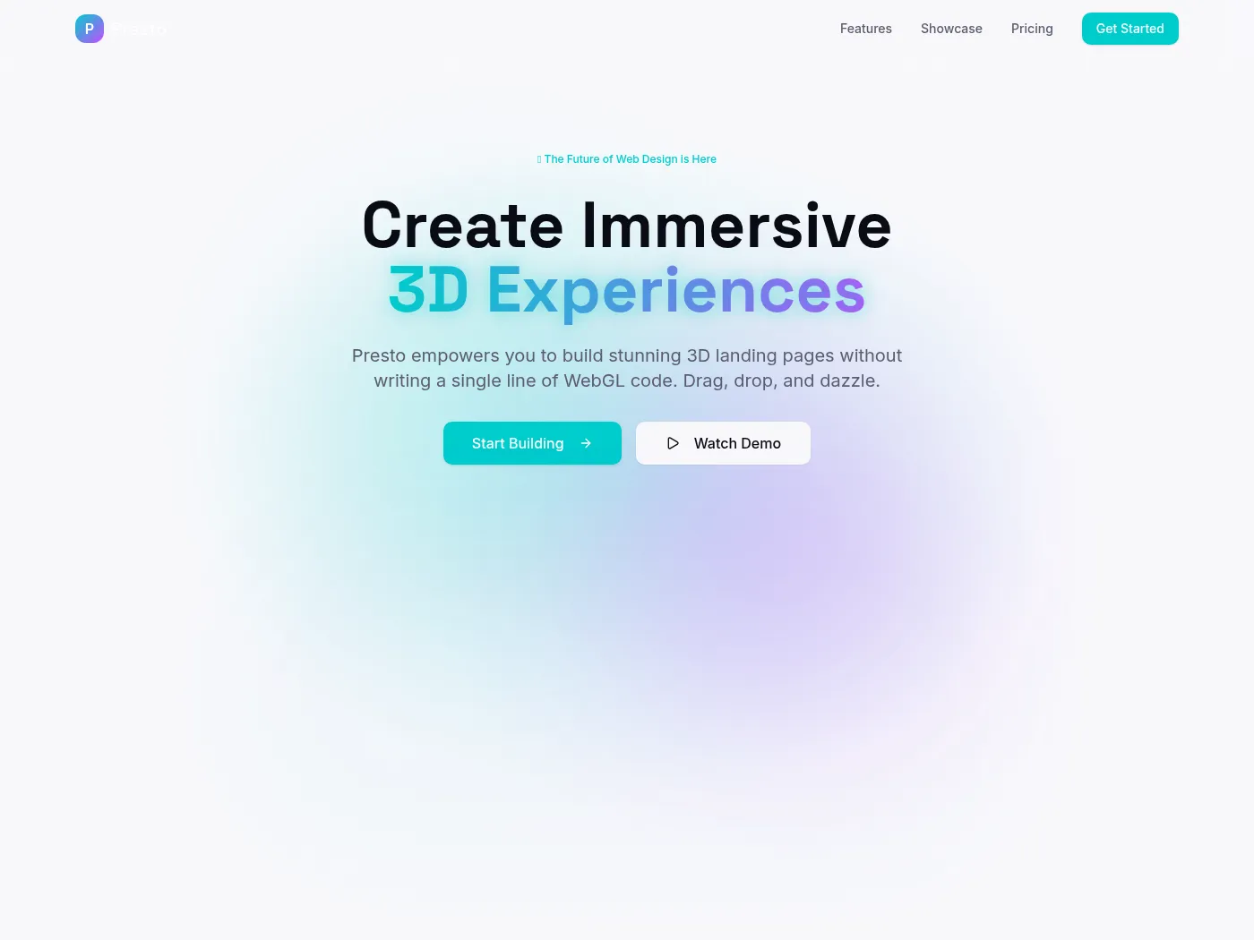 Presto 3D Landing Page
