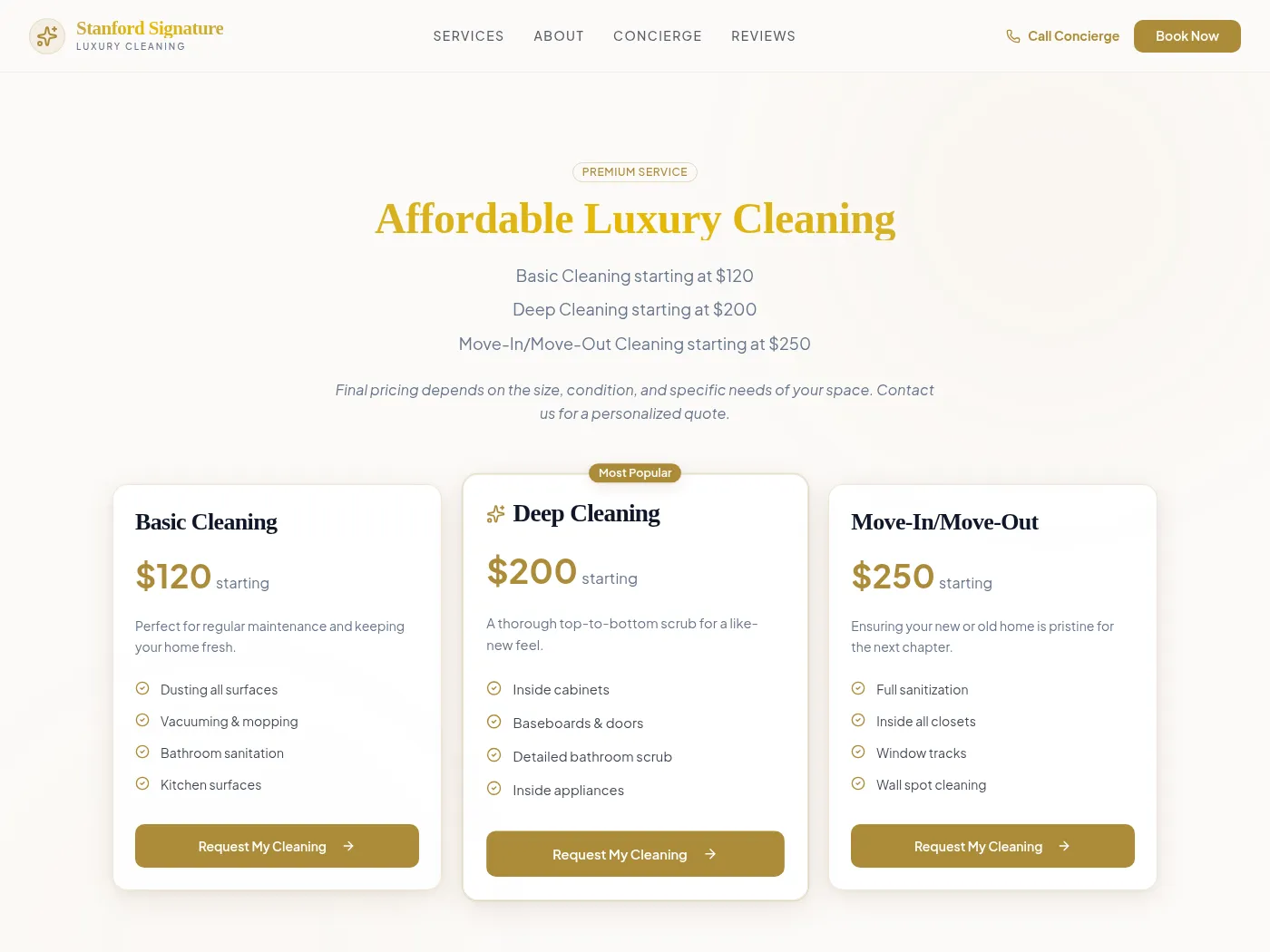 Luxury Cleaning Pricing Block