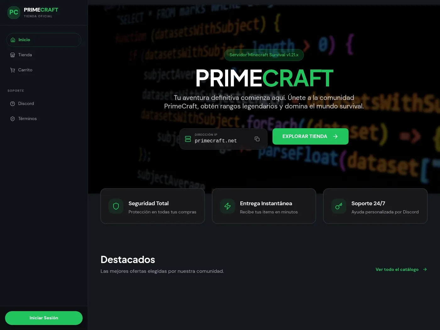 PrimeCraft Web Store
