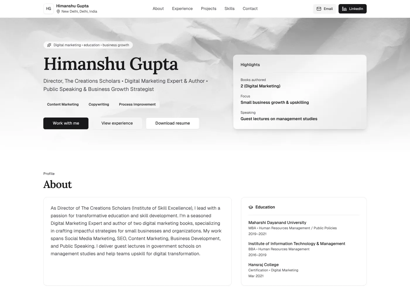 Personal Profile Website