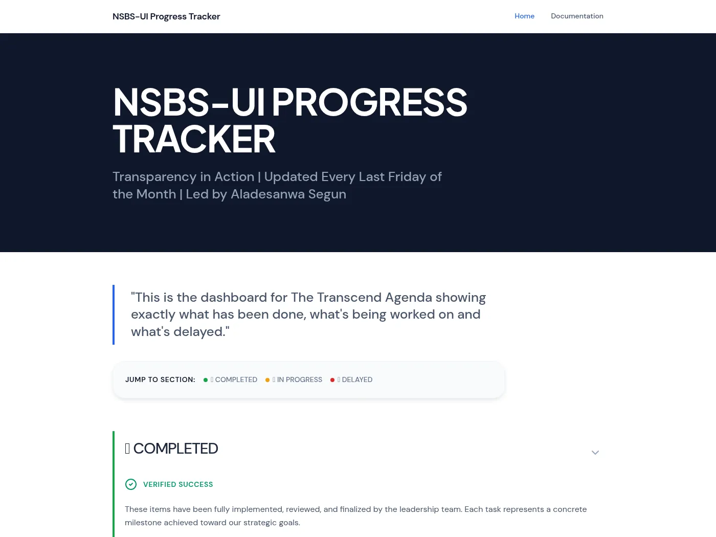 NSBS-UI Progress Tracker