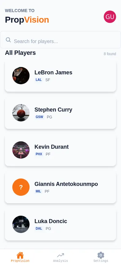 PropVision NBA Stats App