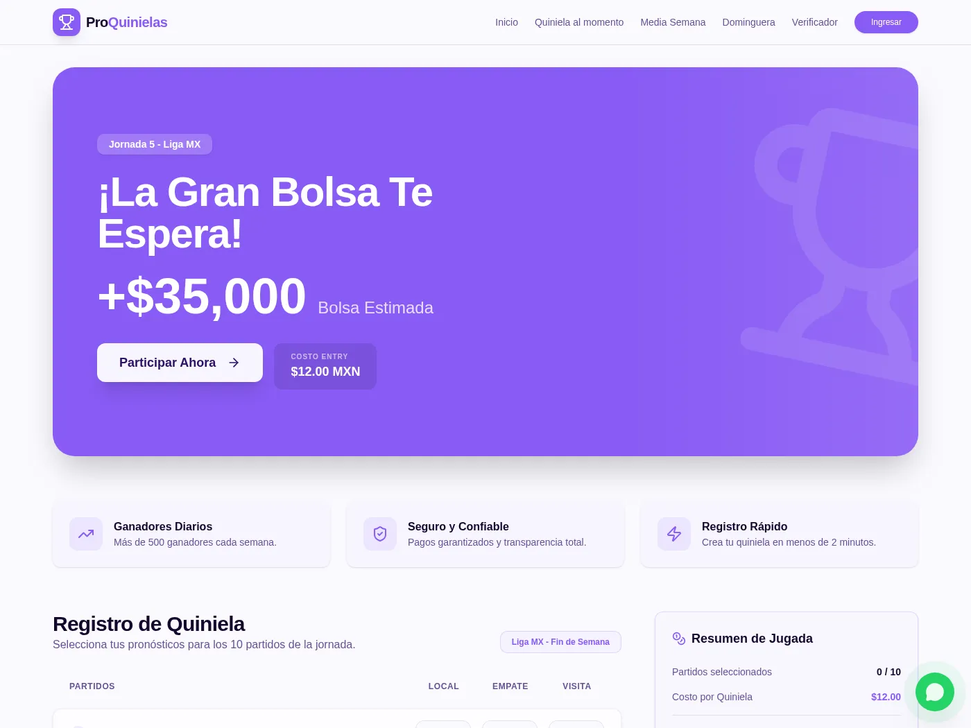 ProQuinielas Web Portal