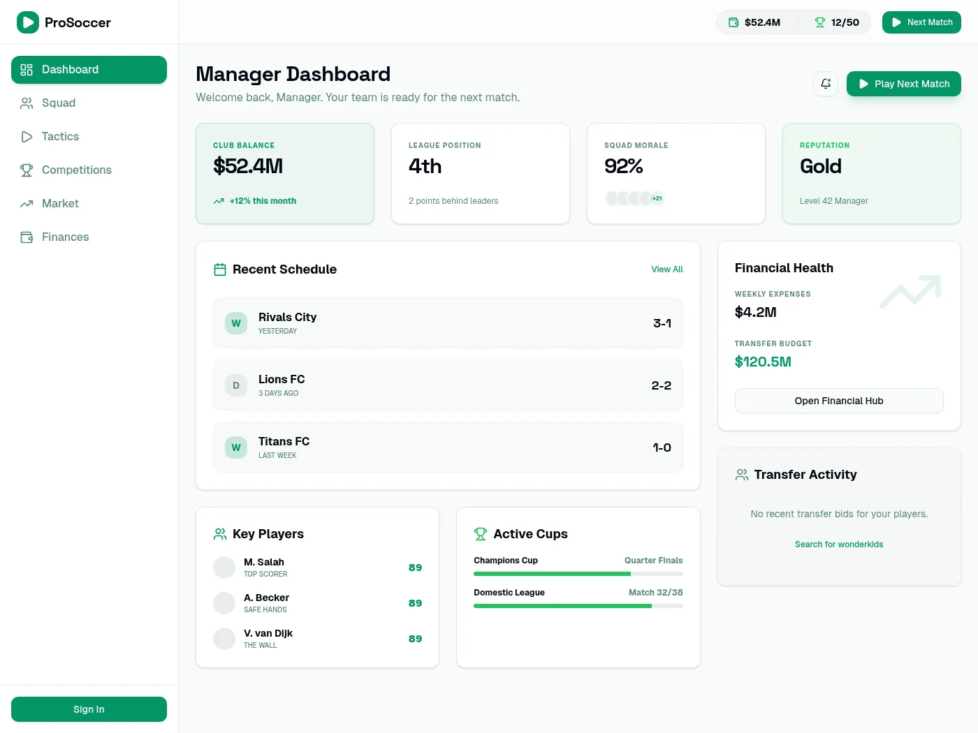 ProSoccer 2D Manager
