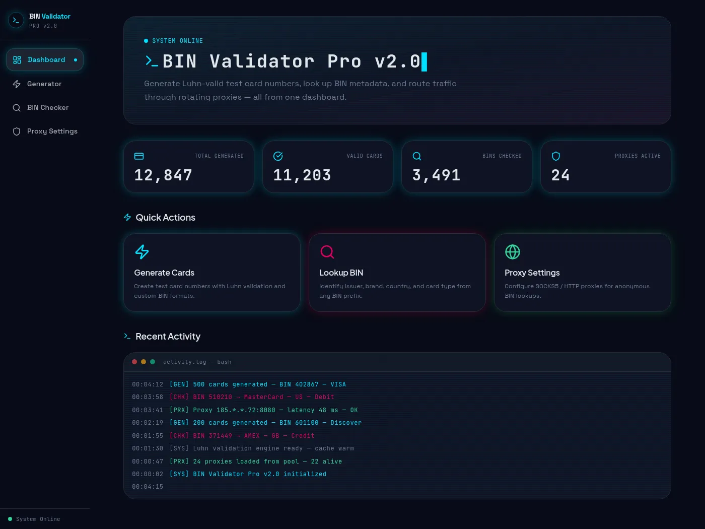 Proxy BIN Validator