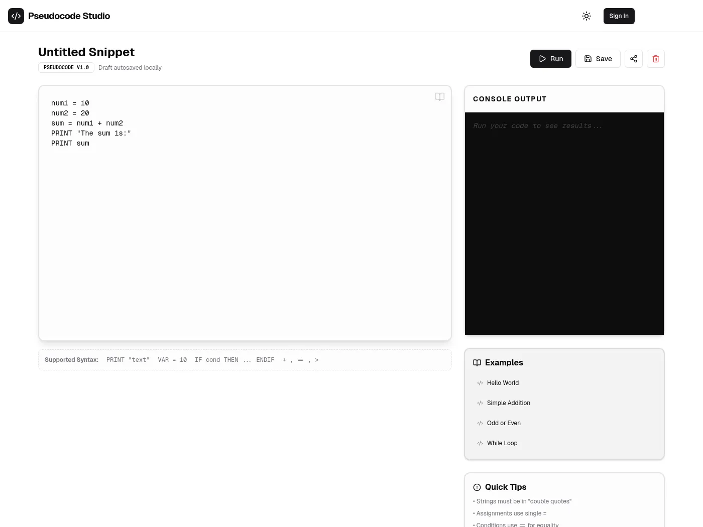 Pseudocode Online Studio